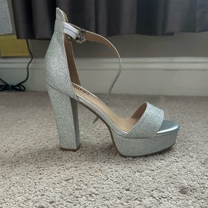 Shoes | Silver Glitter Platform Heels | Poshmark